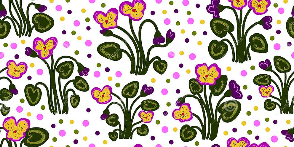Texture Violets. Forest Flowers. Cartoon Style. Hand Drawn Elements ...
