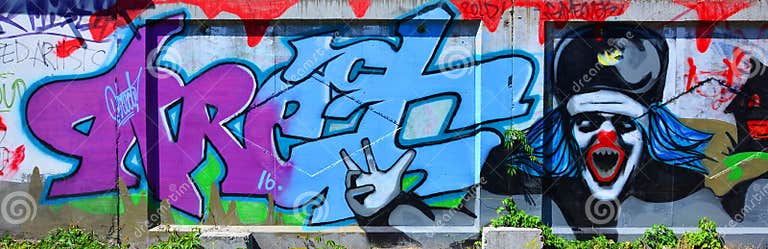 Fragment of an Old Wall with Colorful Graffiti Painting Editorial Image ...