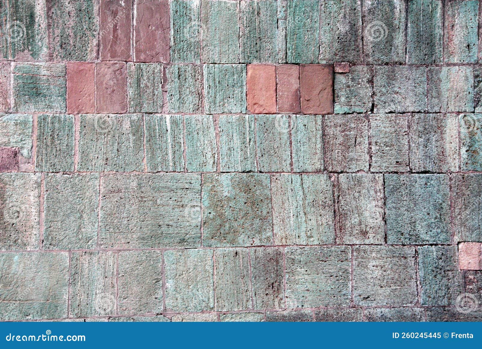 Texture of Wall with Stone Blocks of Red, Green and Gray Colors Stock ...