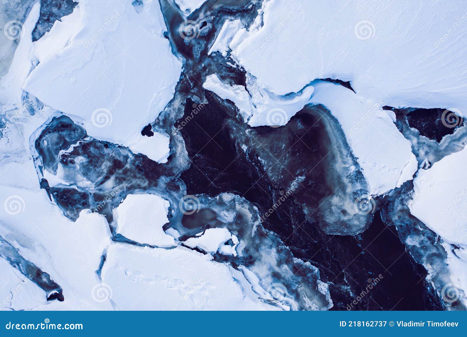 Texture of Water in Thawed Ice, Snow in Winter, the View from the Drone ...