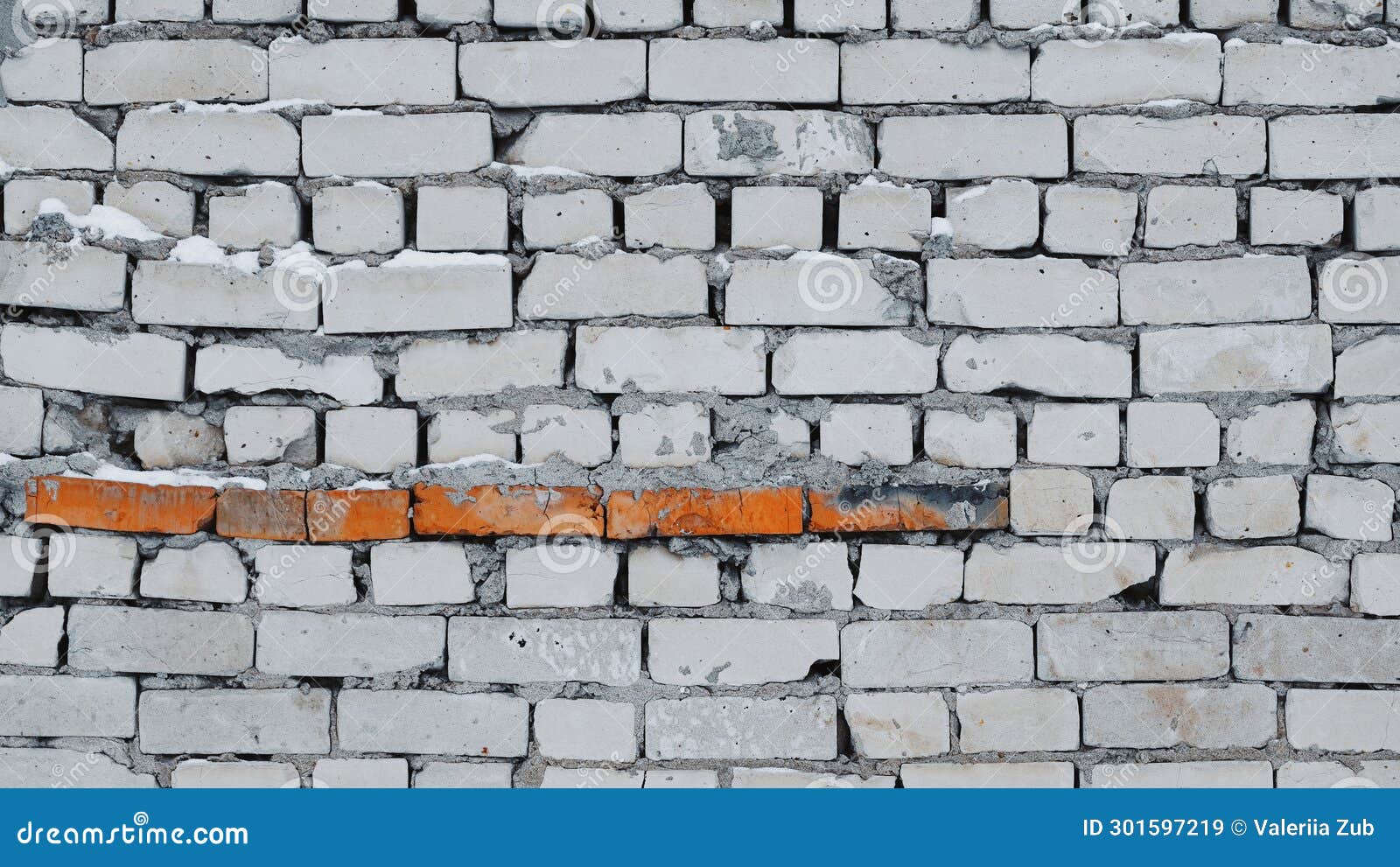 Texture of a White Brick Wall. Large Gaps between the Bricks. the Curve ...