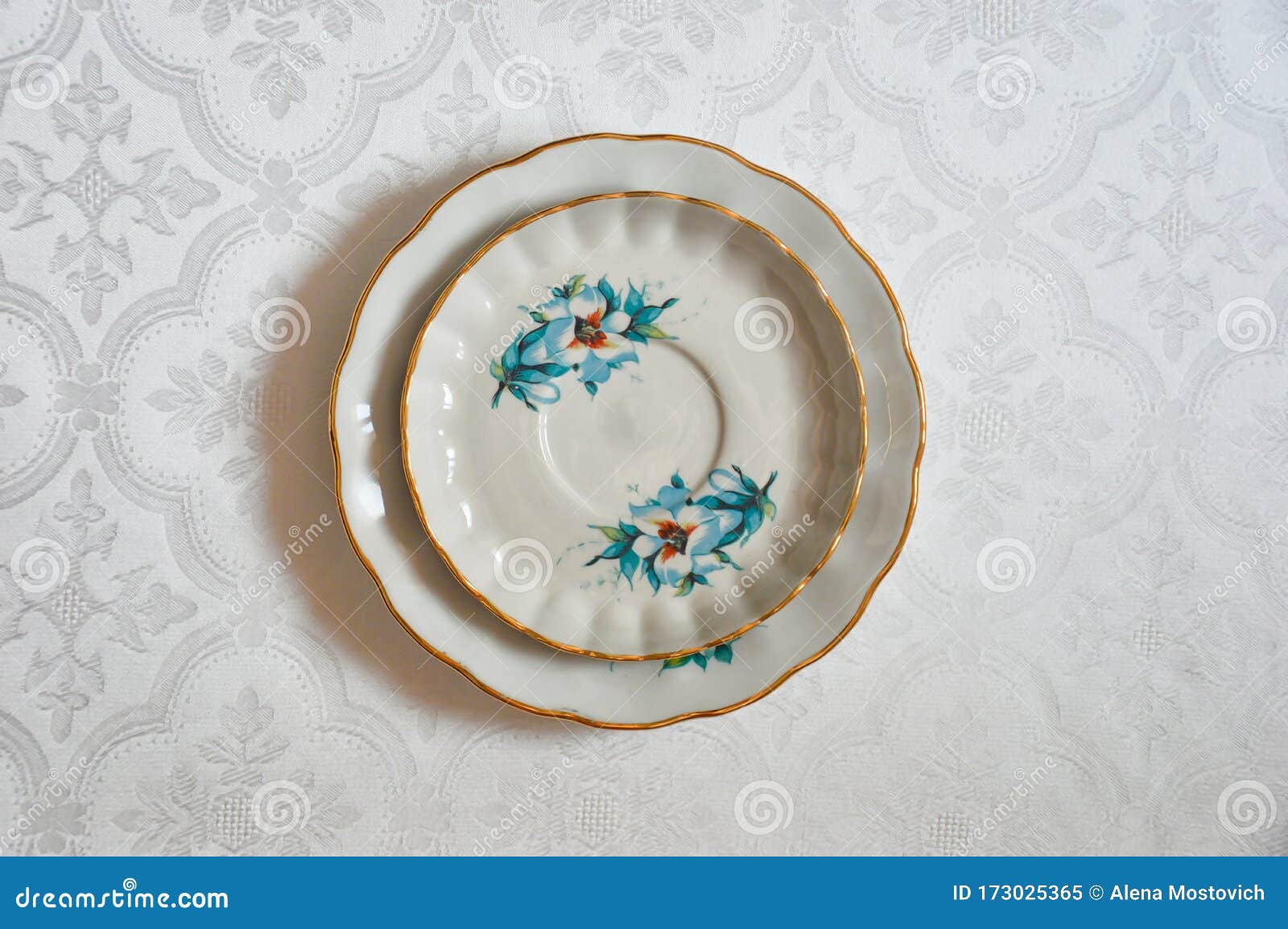 The Texture on the White Fabric. a Linear Pattern. Two Plates. Kitchen ...