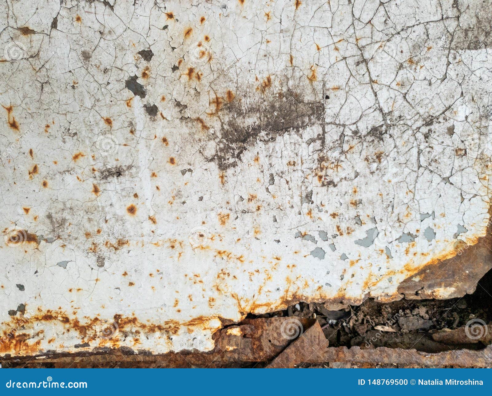 The Texture of White Paint and Rust Damaged on the Metall Surface ...