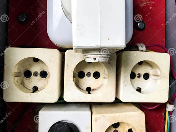 Texture with White Rosettes. Electrical Panel with Several White ...