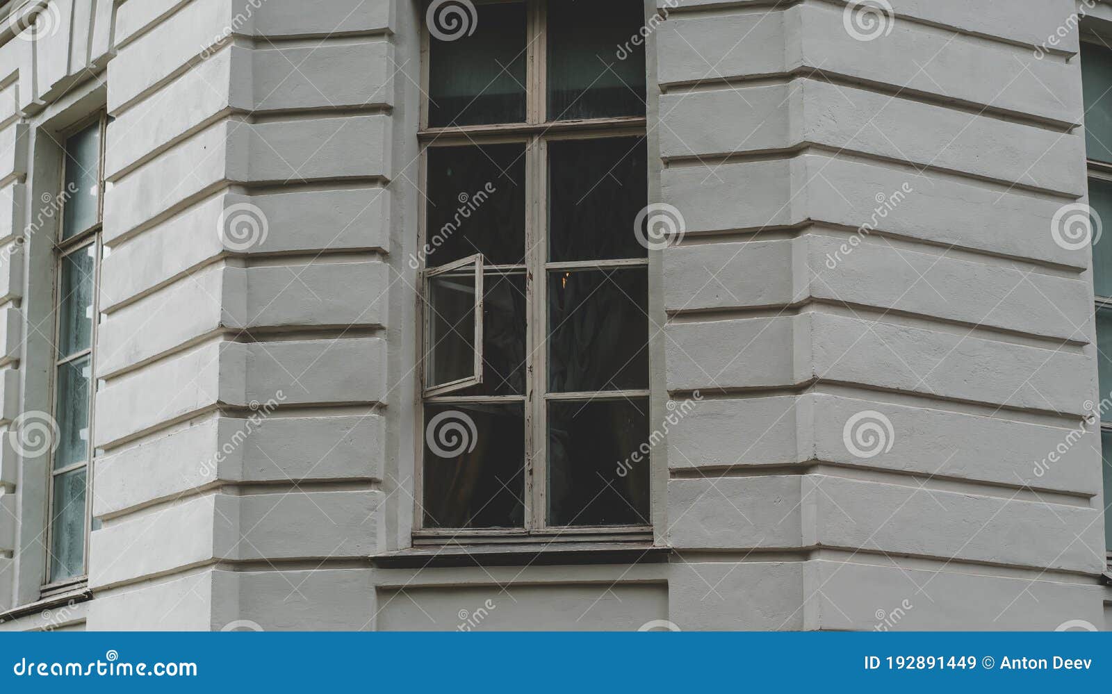 Close Up of Big Windows of Manor. Texture of Windows of Historic White ...
