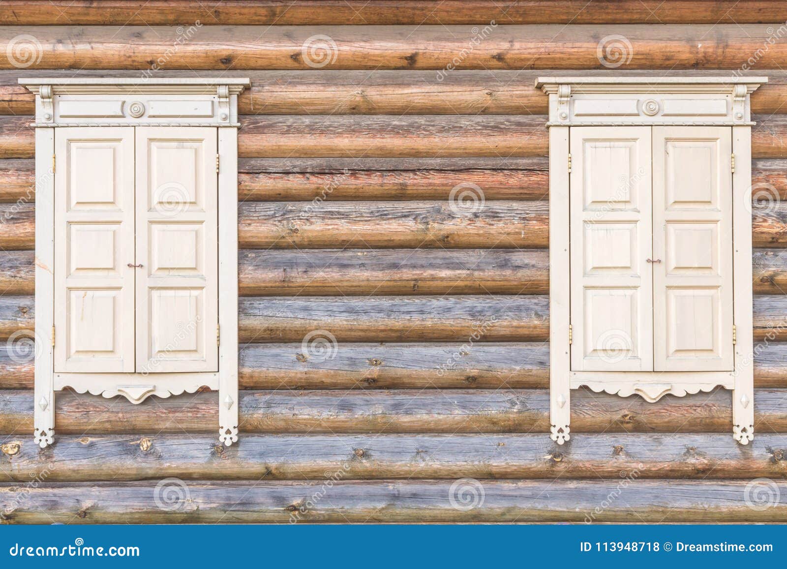 Wooden wall with windows stock photo. Image of grunge - 113948718