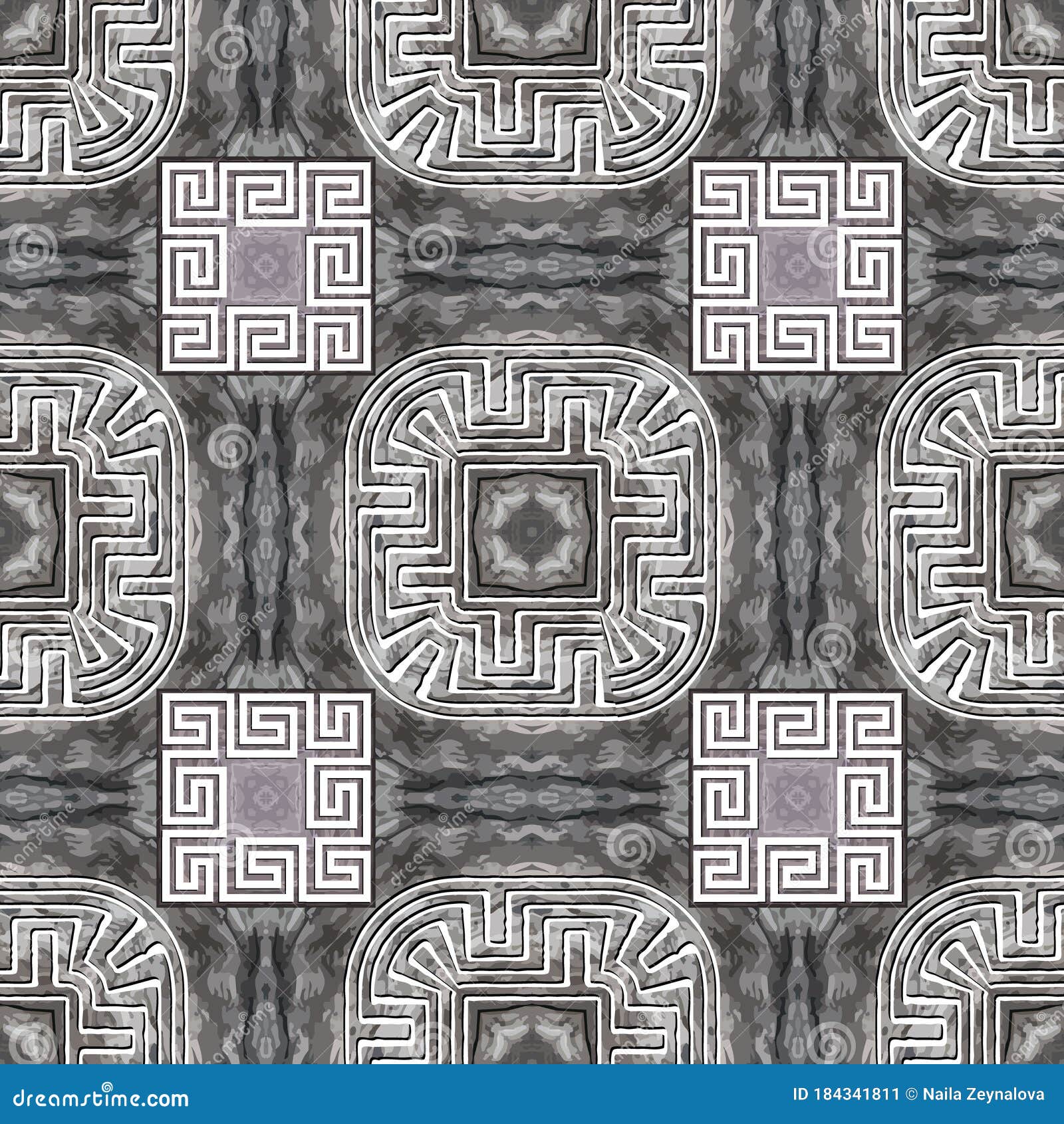 Textured Abstract Grunge Vector Seamless Pattern. Greek Square Frames ...
