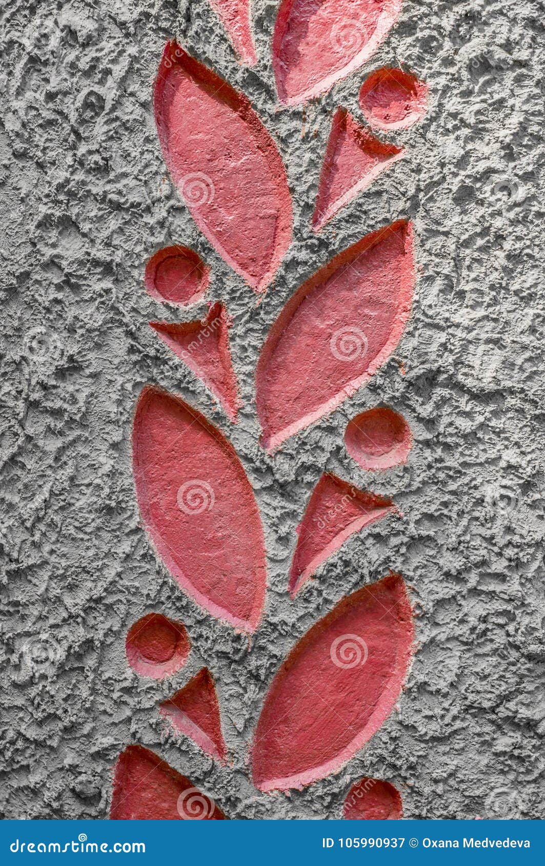 Textured Background of Cement with a Pattern of Red Leaves on the ...