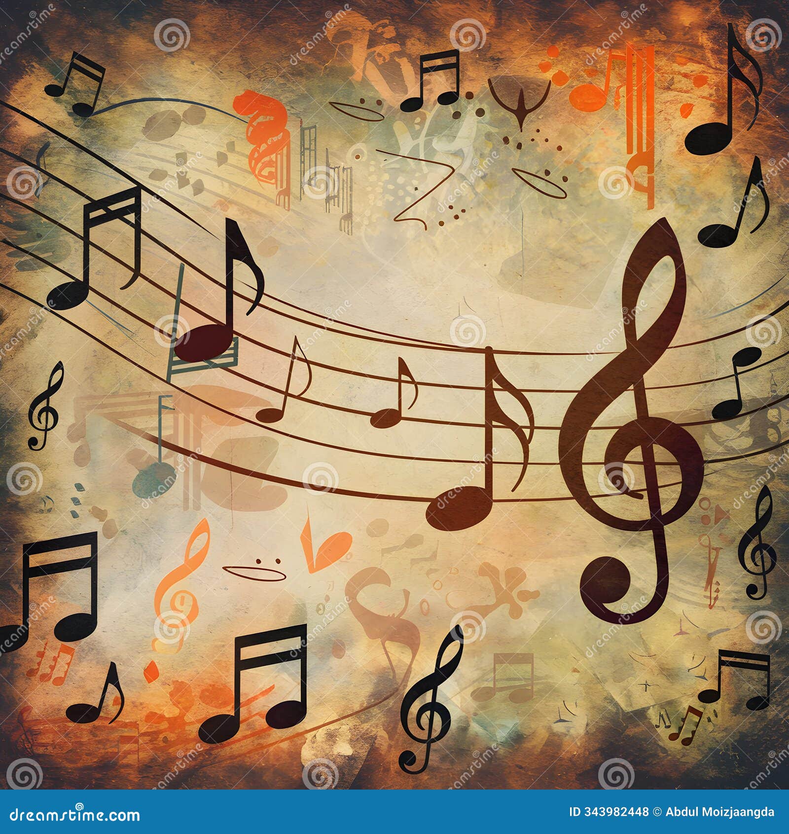Musical Notes, Clefs on Textured Background, Earthy Tones Evoke ...
