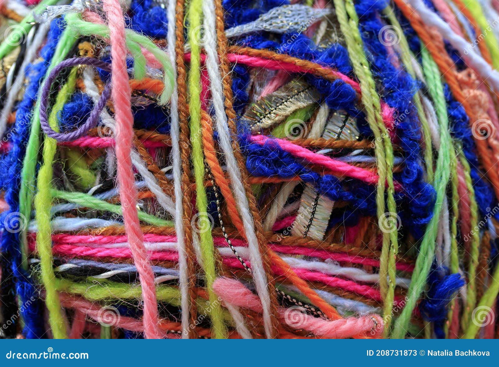 Textured Background of a Tangle of Multicolored Yarn Threads of ...