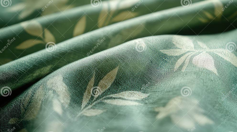 Textured Bamboo Fabric with Subtle Leaf Pattern in Muted Green Tones ...