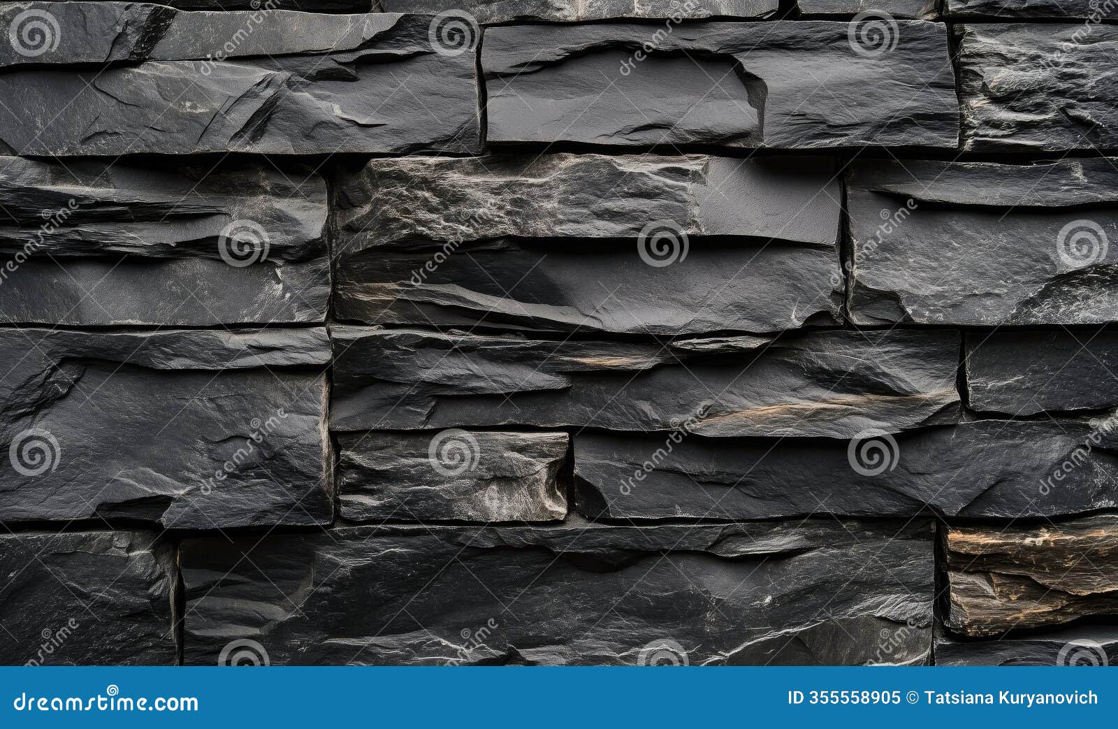 Textured Black Stone Wall with Layered Slate Tiles Showcasing Natural Patterns and Variations in ...