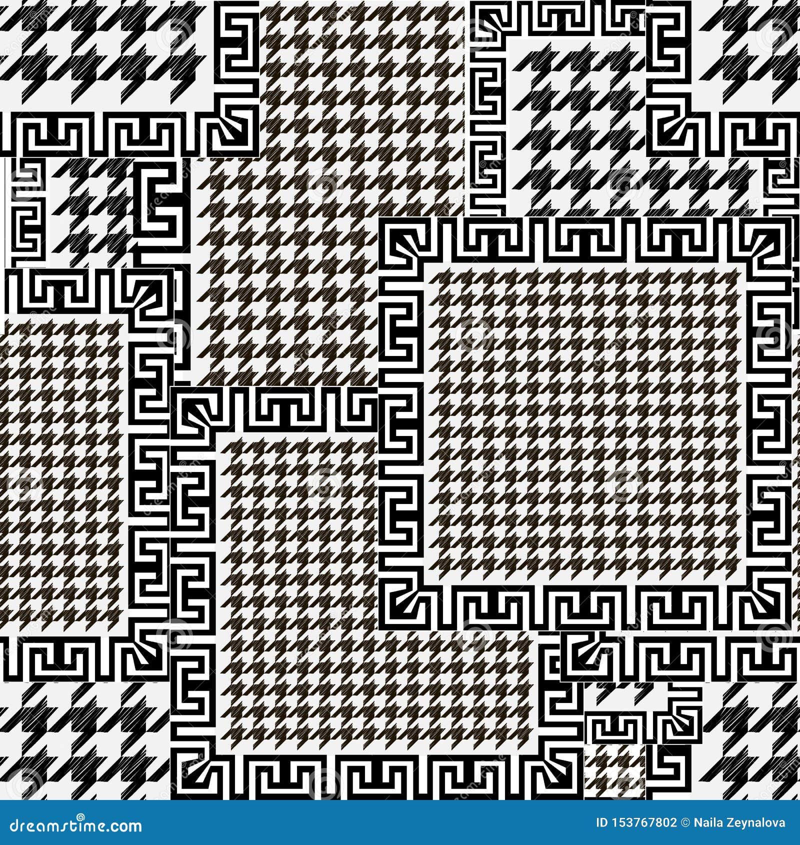 Textured Black and White Houndstooth Seamless Pattern. Vector Ornamental Patchwork Background ...