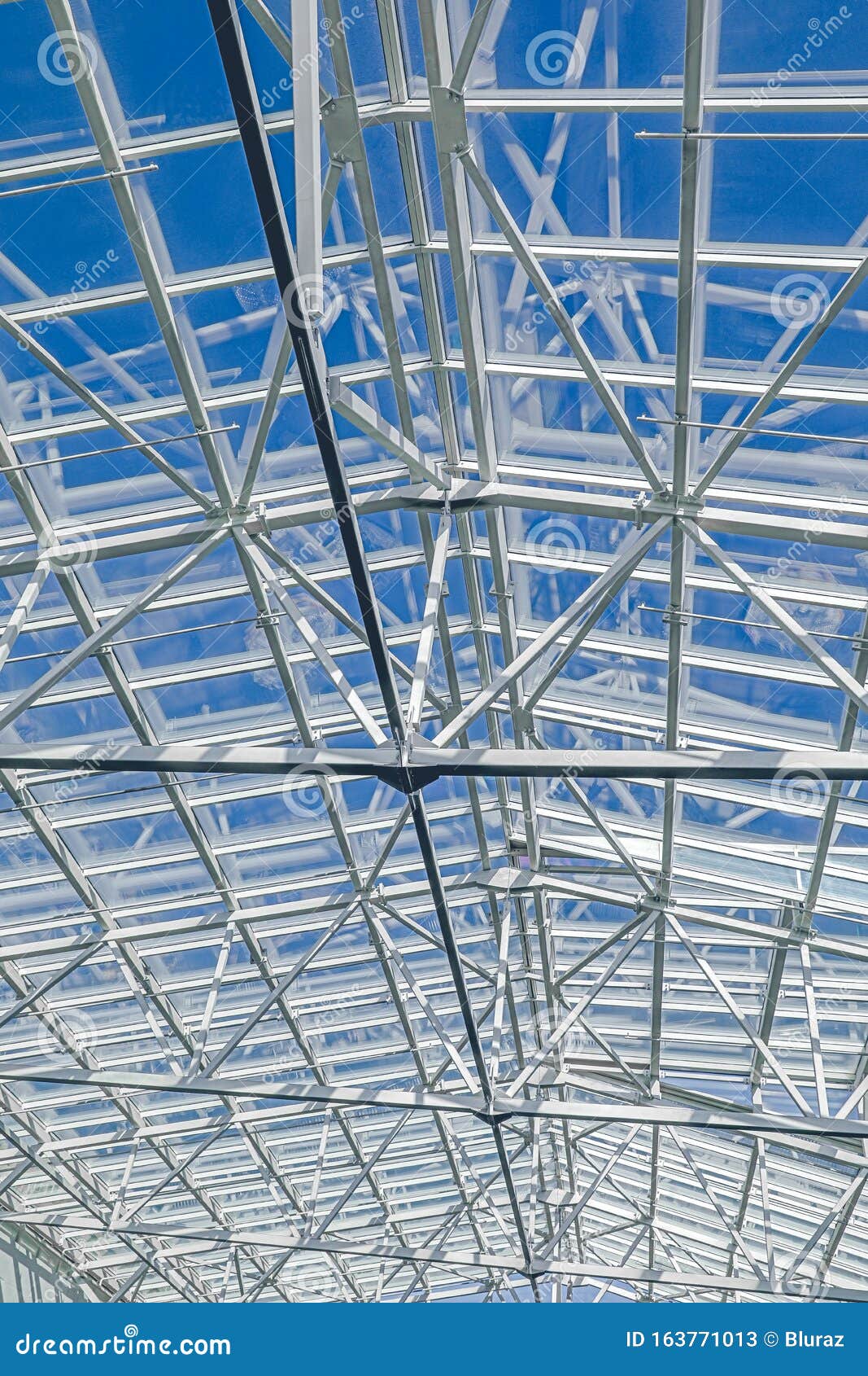Textured Blue Glass Ceiling Inside Stock Image - Image of framework ...