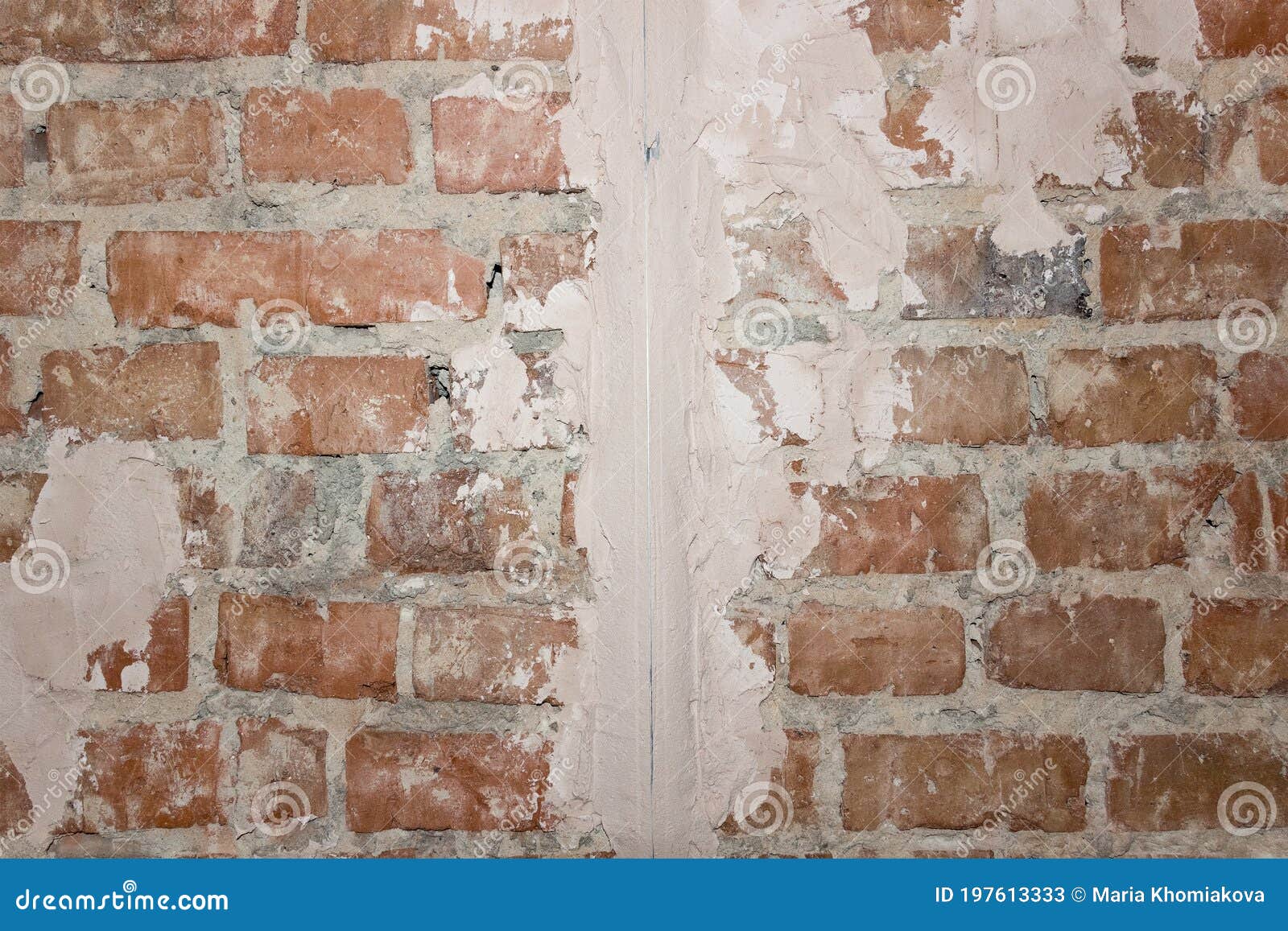 Textured Brick Wall with Plaster on Wall Background Stock Image - Image ...