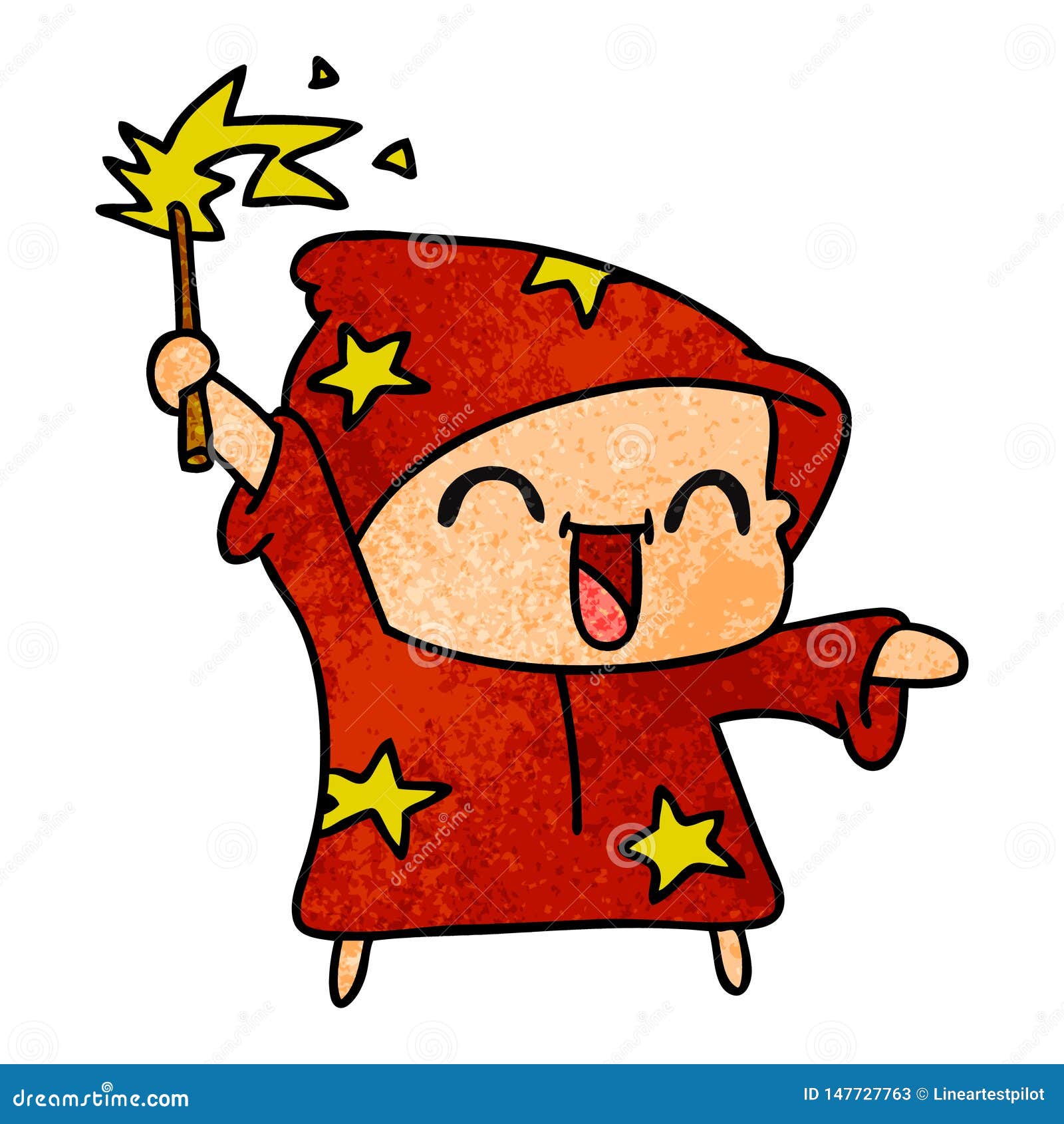 Textured Cartoon of a Happy Little Wizard Stock Vector - Illustration ...
