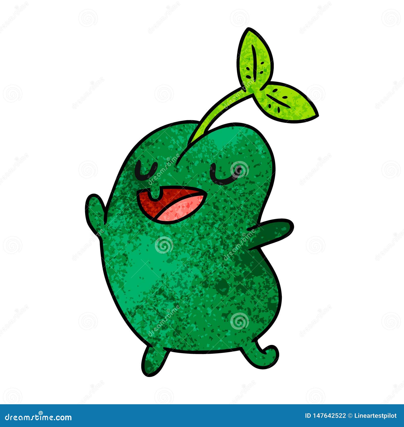Textured Cartoon Kawaii Cute Sprouting Bean Stock Vector - Illustration ...