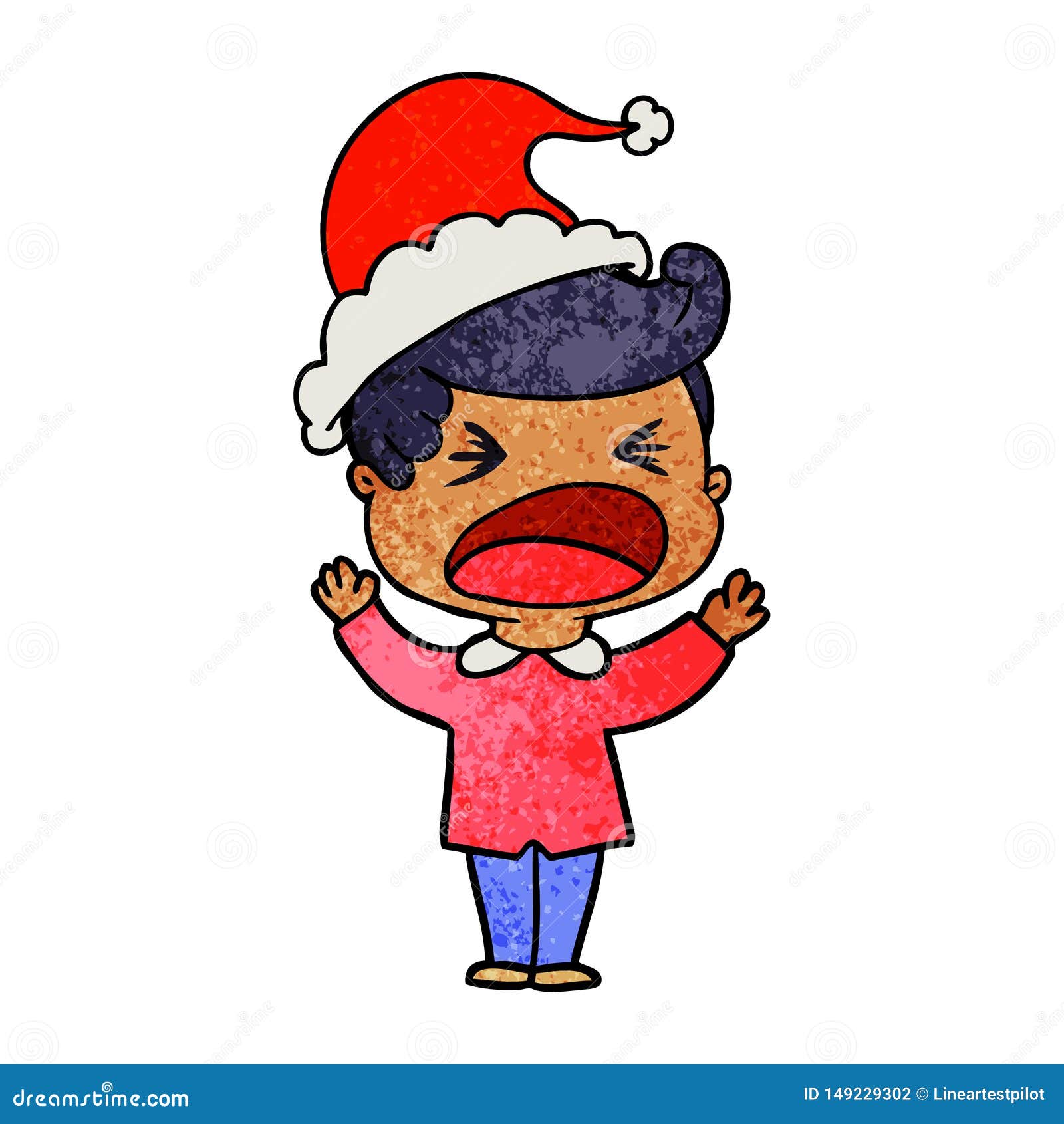 Textured Cartoon of a Shouting Man Wearing Santa Hat Stock Vector ...