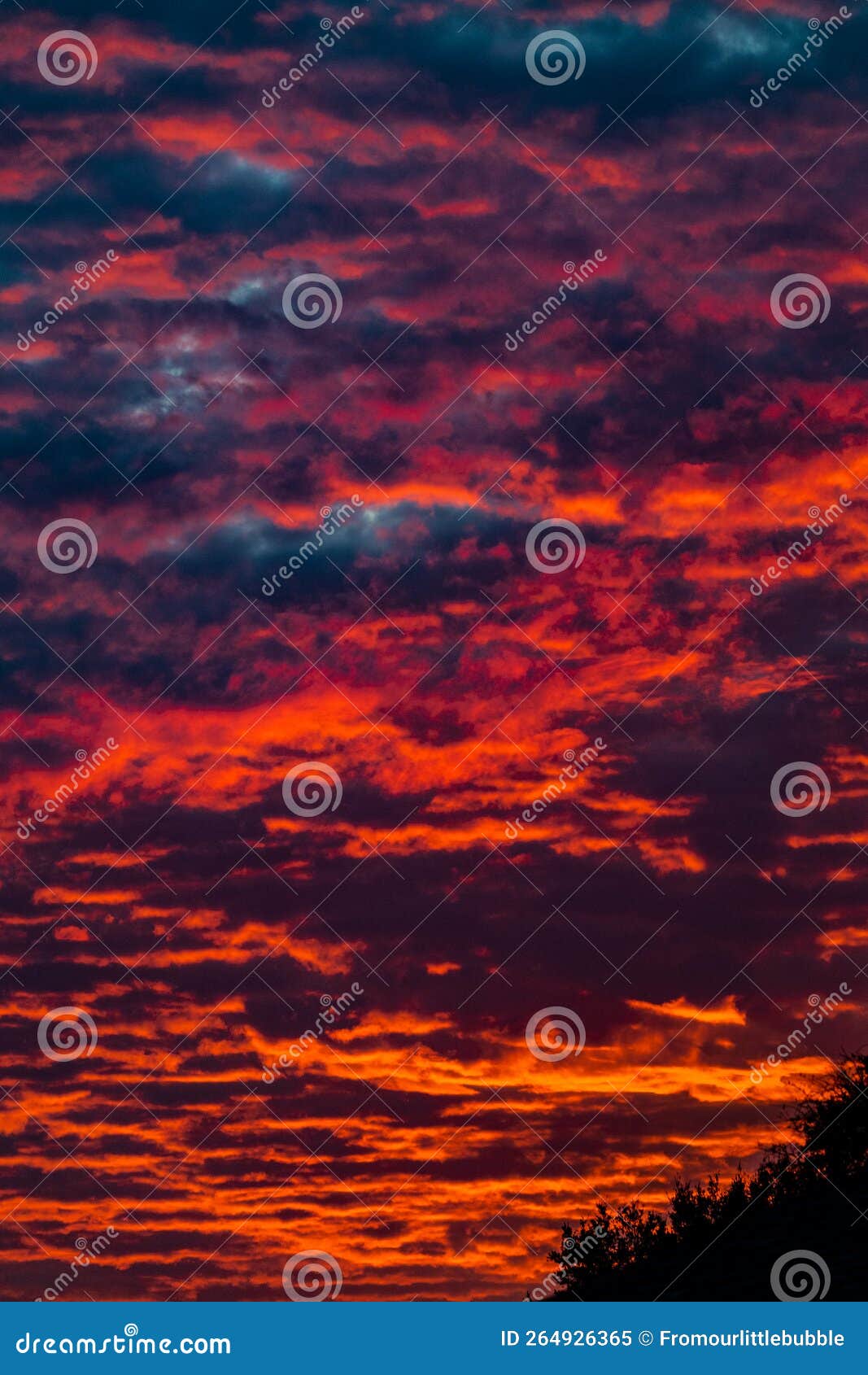 Flame Red Clouds in a Blue Sky at Sunset Stock Image - Image of morning ...