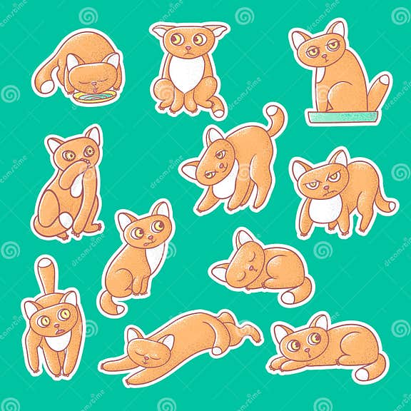Textured Color Vector Set Of Illustration Sticker Of Cute Emotional