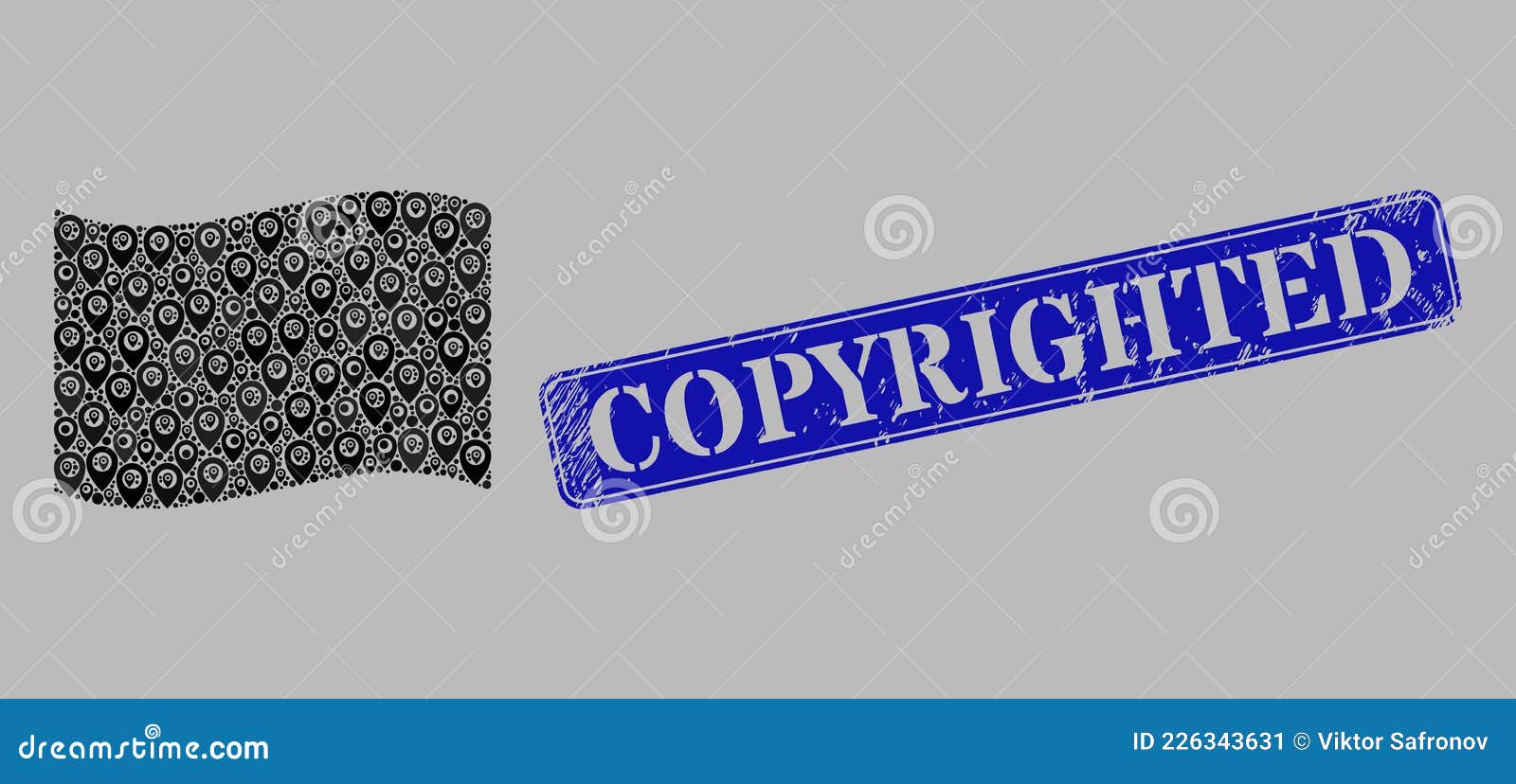 Textured Copyrighted Seal and Pointer Waving Black Flag - Collage of ...