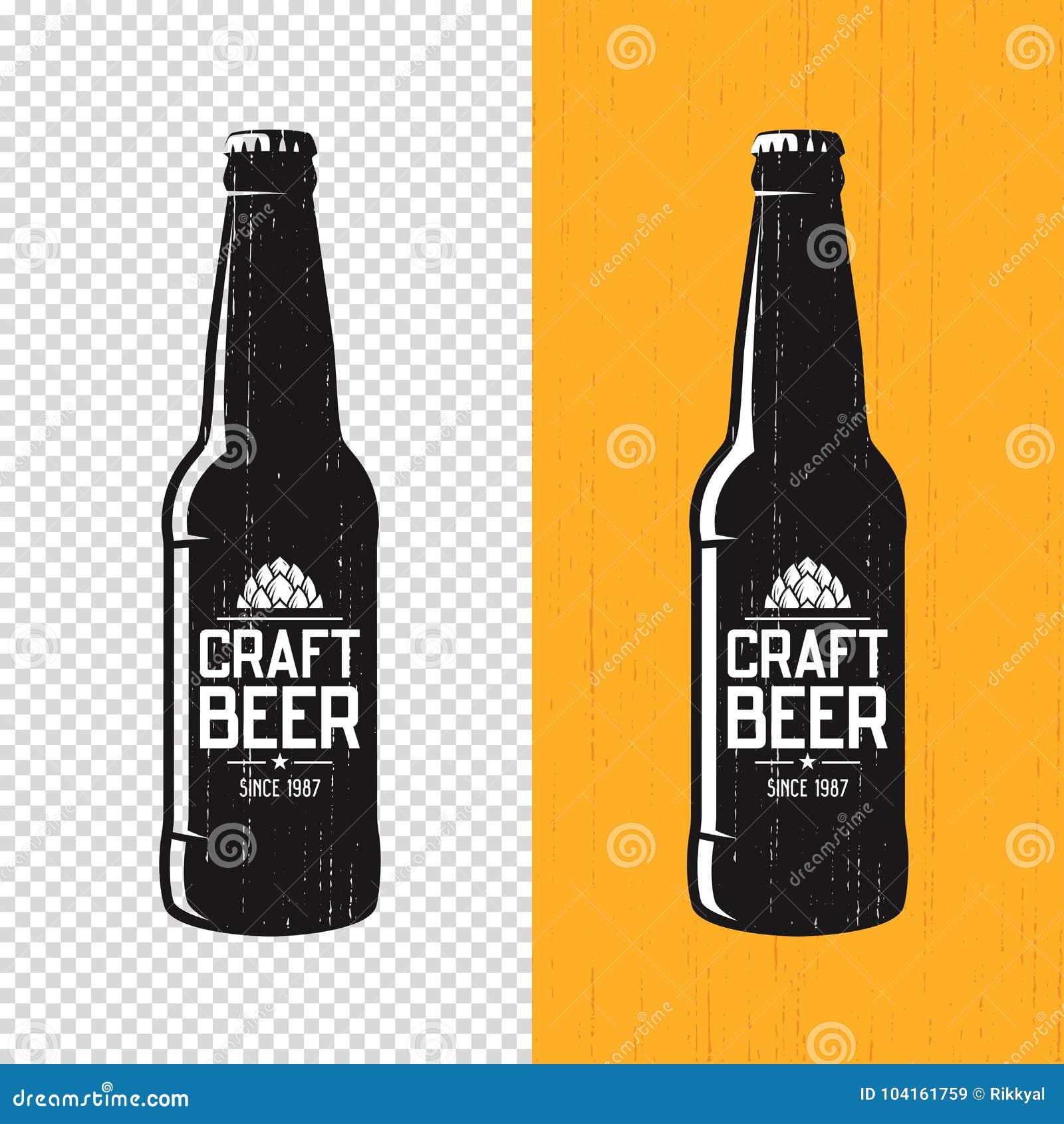 Textured Craft Beer Bottle Label Design. Vector Logo, Emblem, Ty Stock ...