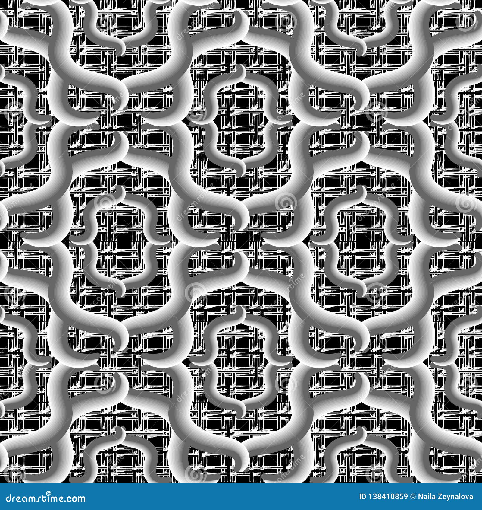 Textured 3d Abstract Arabesque Vector Seamless Pattern. Grunge ...