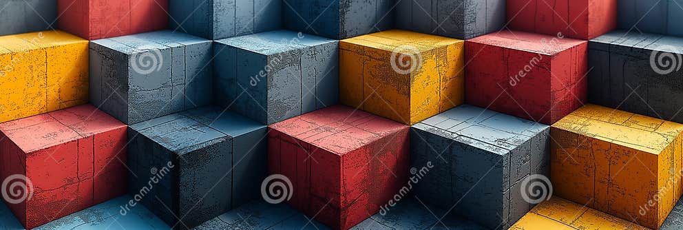 Textured 3D Colorful Blocks Grid Pattern Surface Details Horizontal ...