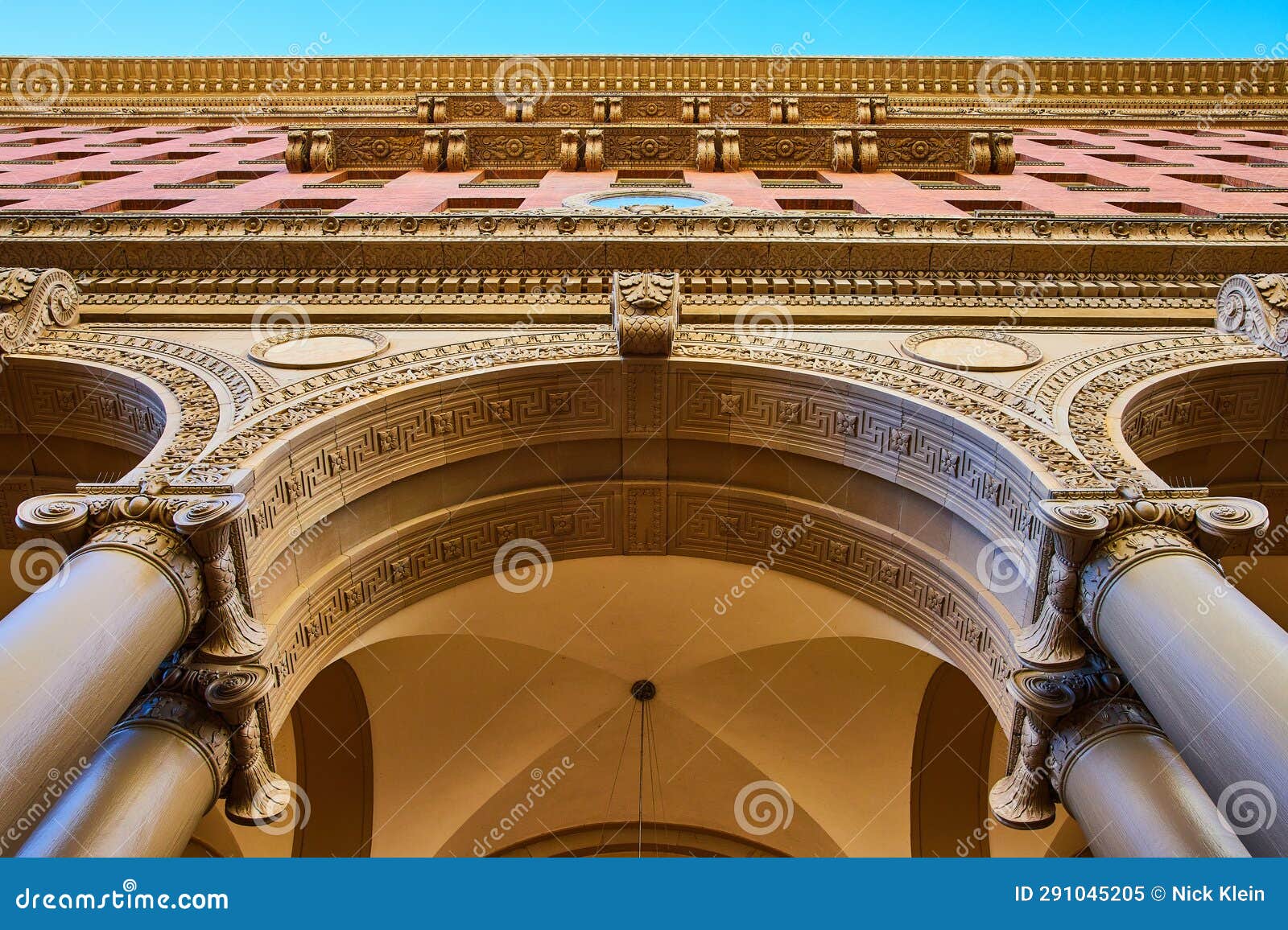Textured Details in Ceiling and Wall of Building with Tall Pillars ...