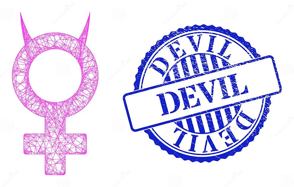 Textured Devil Badge and Net Devil Female Symbol Web Mesh Stock Vector ...