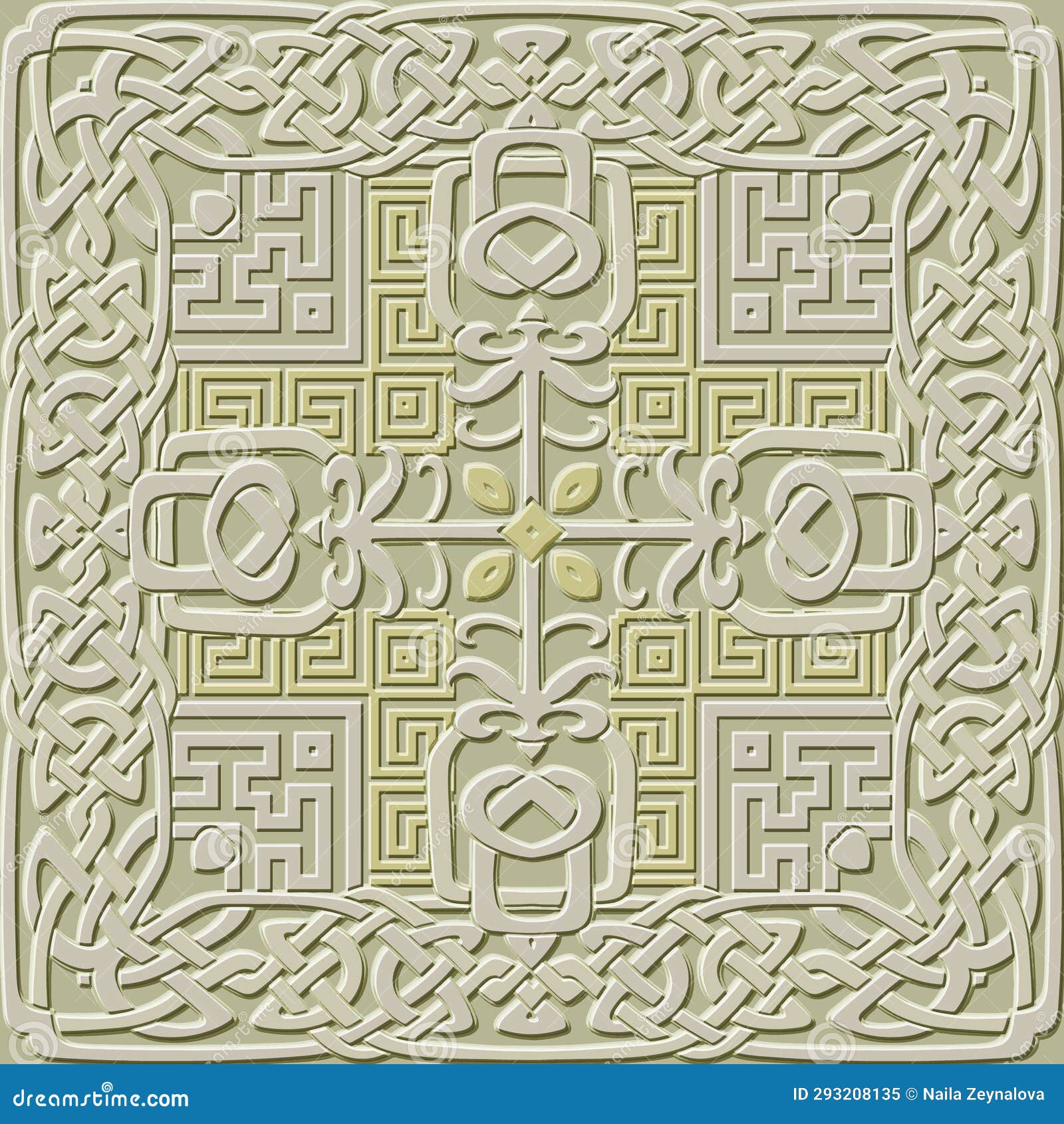 Textured Emboss Celtic Greek Relief 3d Seamless Pattern with Square ...