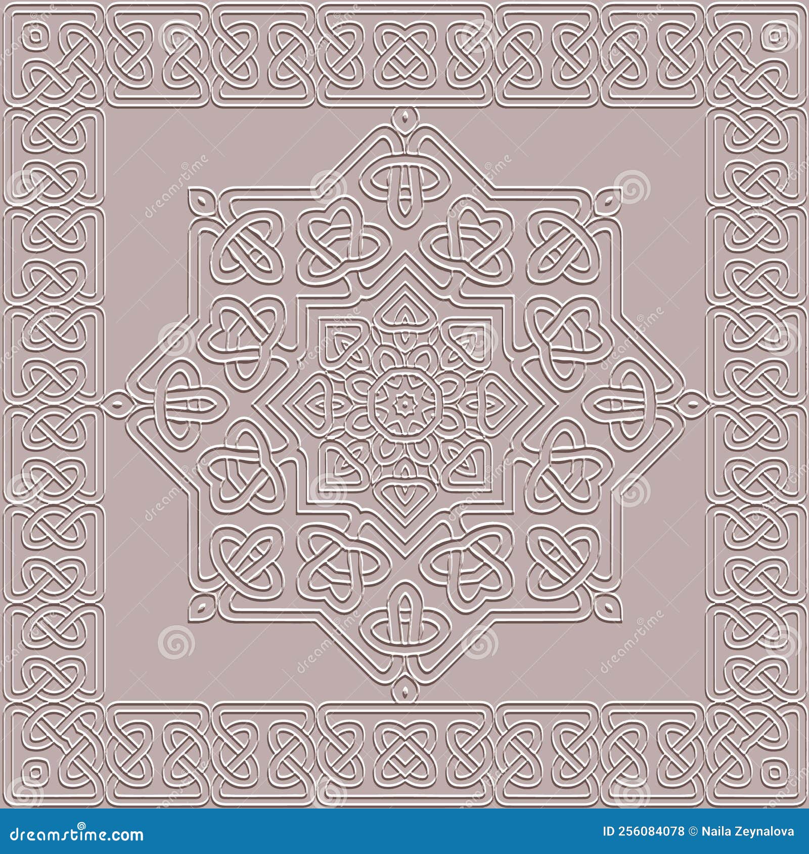 Textured Emboss 3d Celtic Seamless Pattern. Square Frame, Border ...