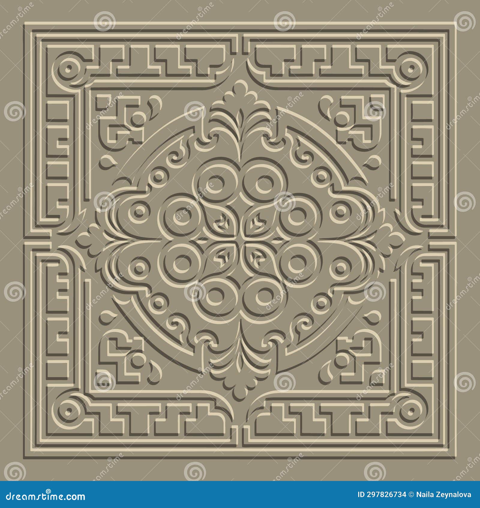 Textured Emboss Greek Key Meanders Surface Floral 3d Seamless Pattern ...