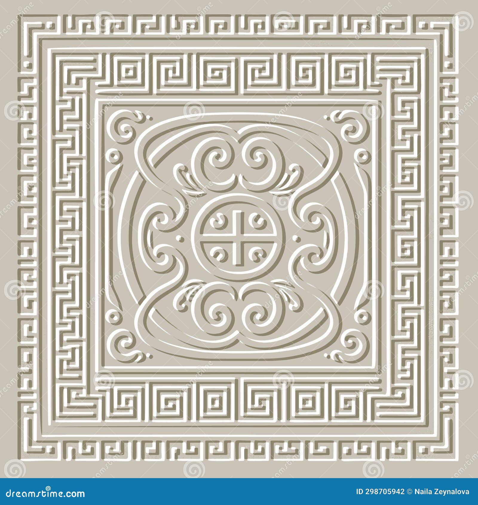 Emboss Greek 3d Border Seamless Pattern. Embossed Relief White ...