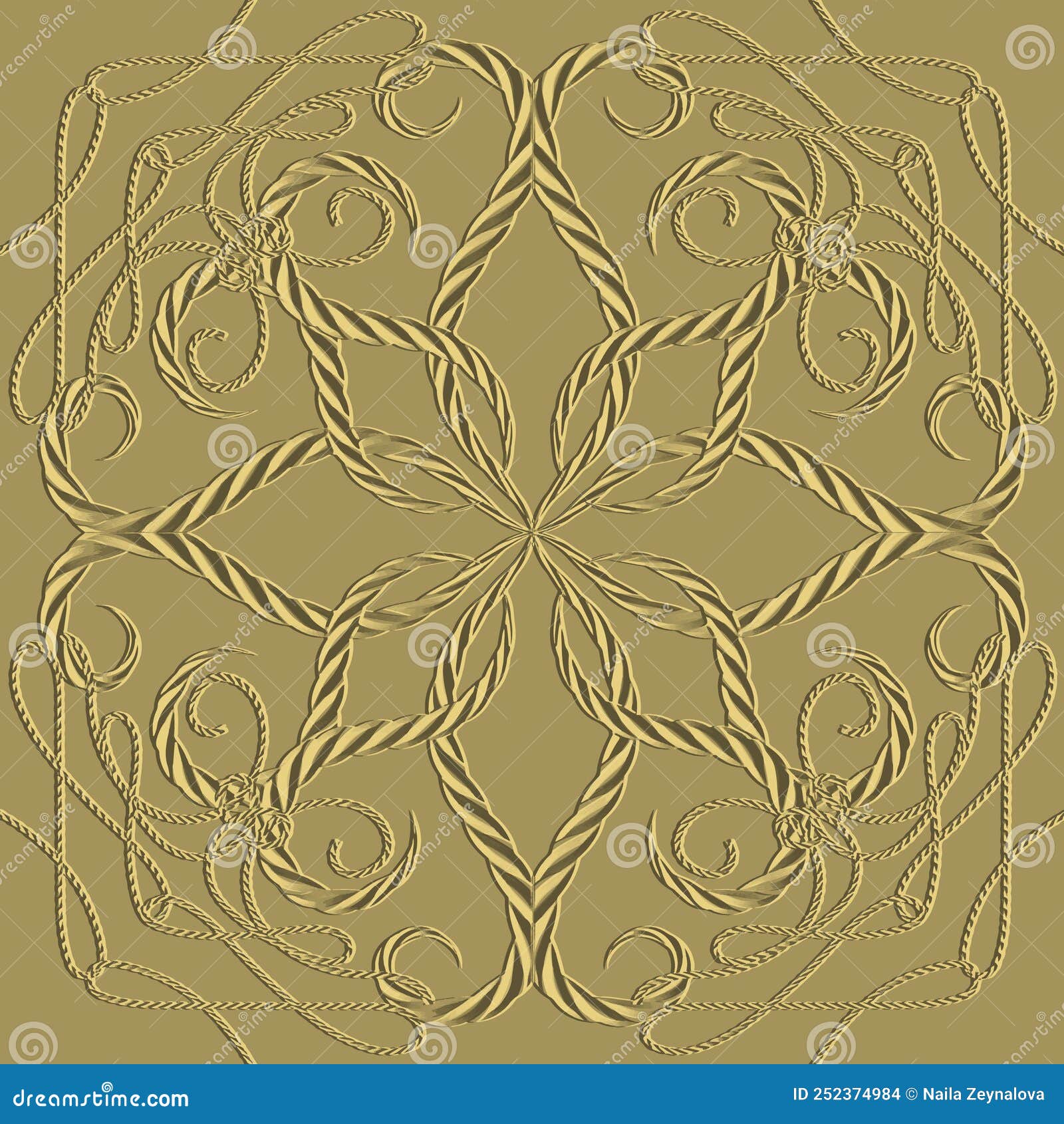 Textured Emboss Ropes 3d Seamless Pattern. Floral Embossed Golden 3d ...