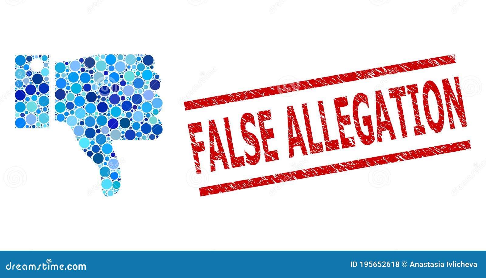 Textured False Allegation Stamp Print and Thumb Down Composition of ...