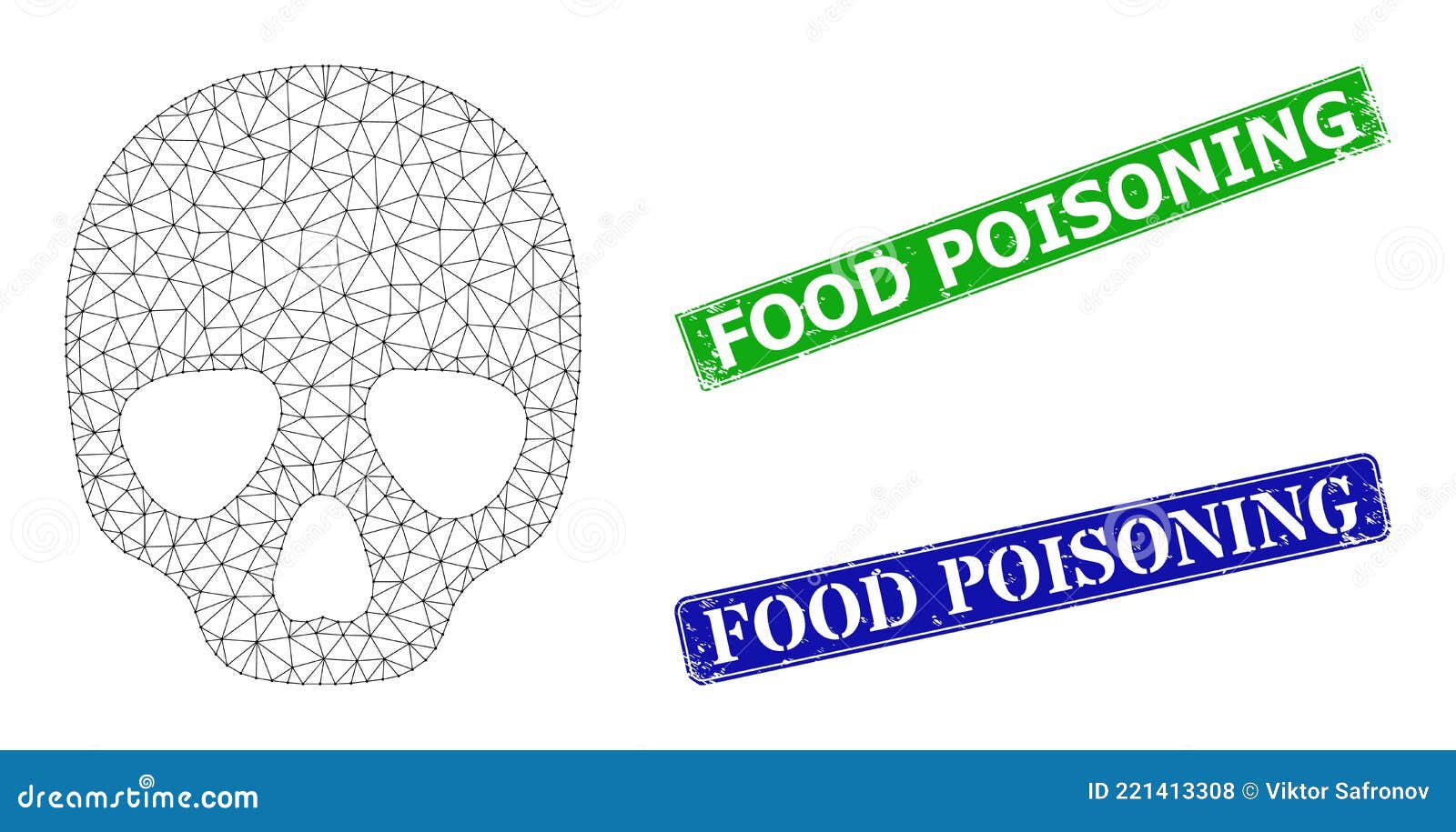 Textured Food Poisoning Imprints and Triangular Mesh Skull Icon Stock ...