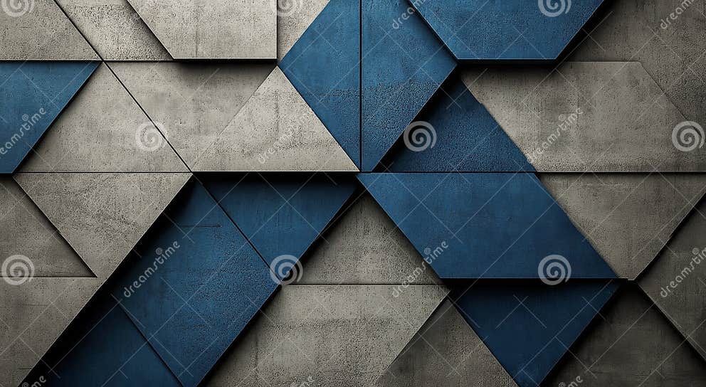 Textured Geometric Wall Design Featuring Blue and Concrete Triangular ...