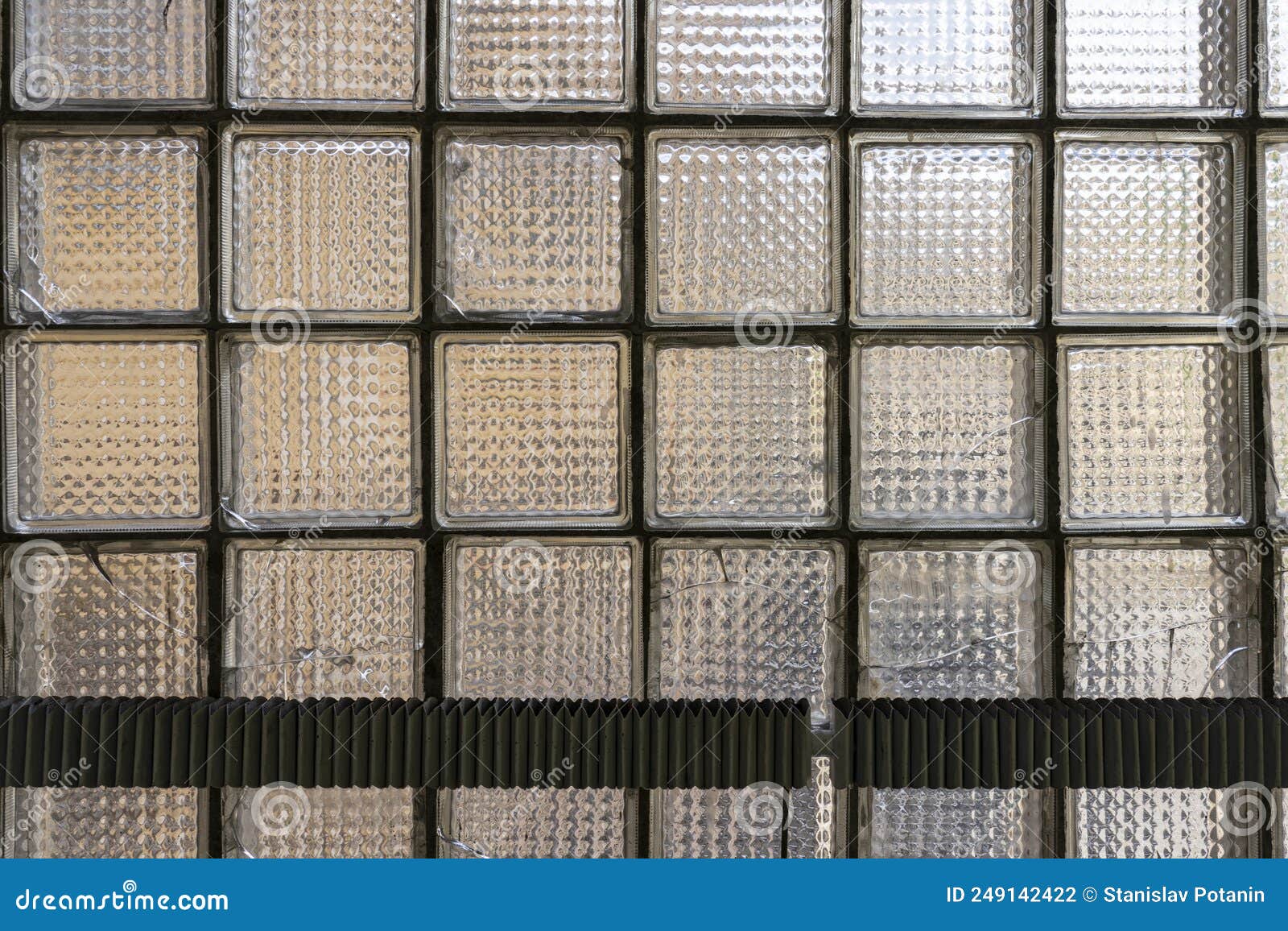 Textured Glass Wall Made of Rectangular Blocks with Traces of ...