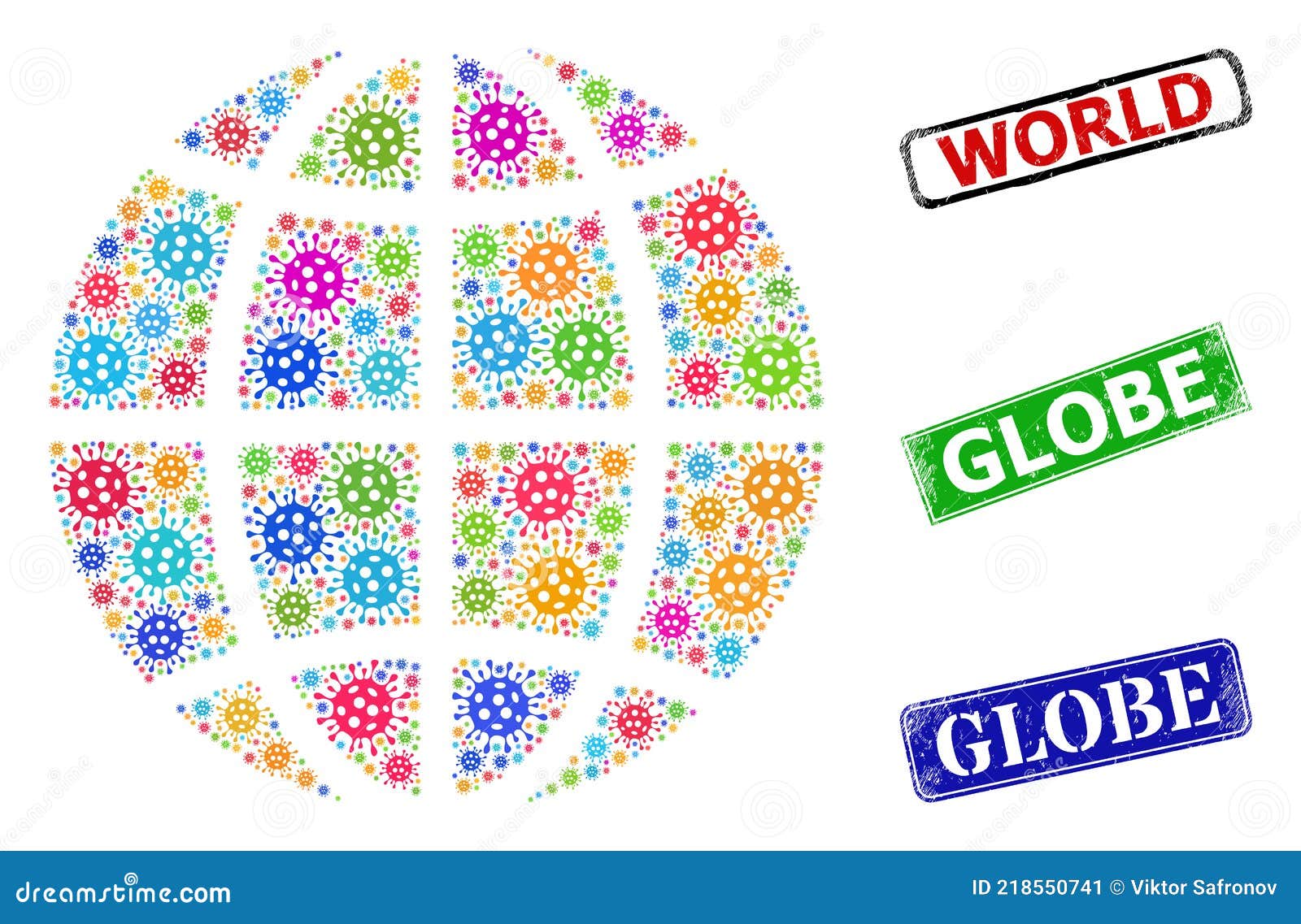 Textured Globe Stamps and Bright Viral Planet Globe Collage Stock ...