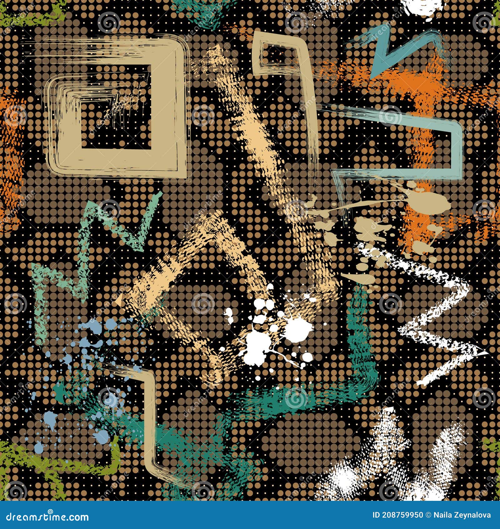 Textured Graffiti Style Seamless Pattern. Digital Halftone Circles ...