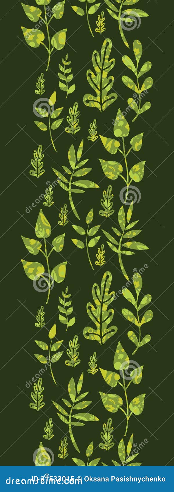 Textured Green Leaves Vertical Seamless Pattern Stock Vector ...
