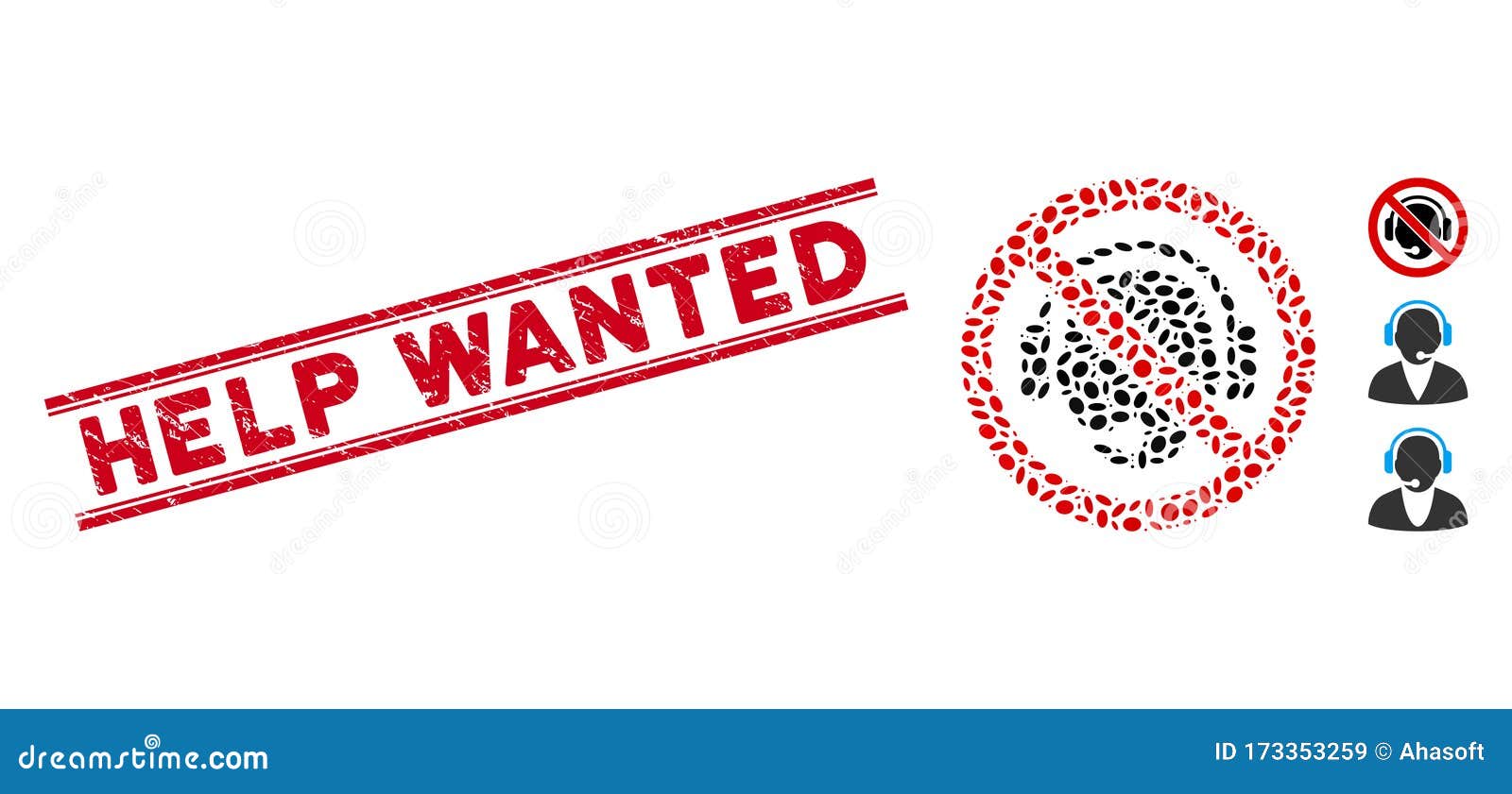 Textured Help Wanted Line Stamp with Collage No Support Operator Icon ...