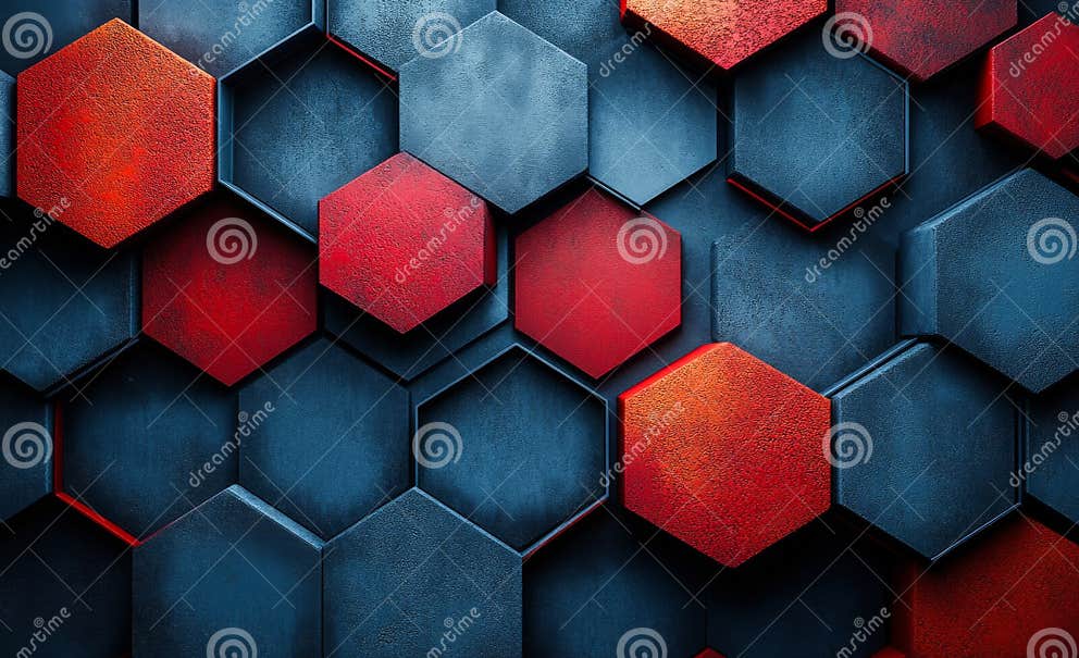 Textured Hexagonal Pattern in Red and Blue Colors Stock Photo - Image ...