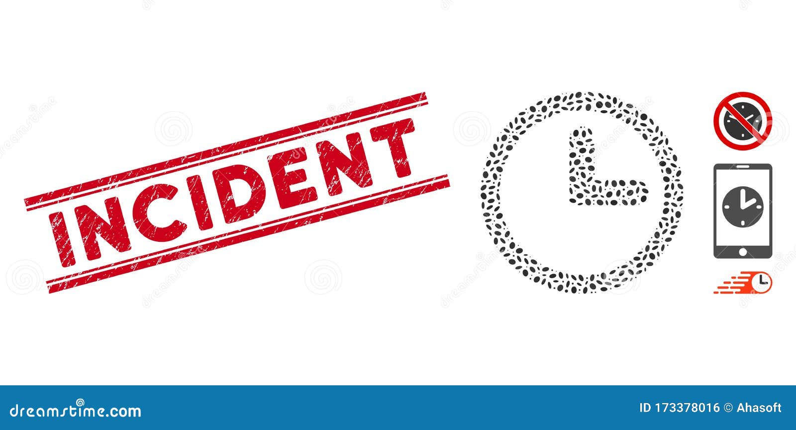 Textured Incident Line Stamp with Mosaic Clock Icon Stock Illustration ...