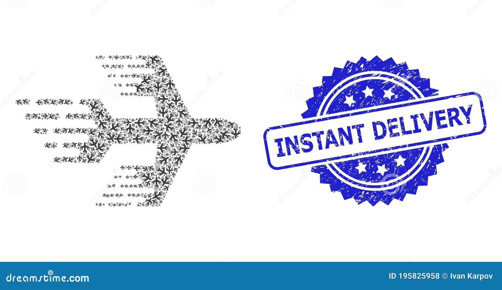 Textured Instant Delivery Watermark and Recursive Airplane Icon ...