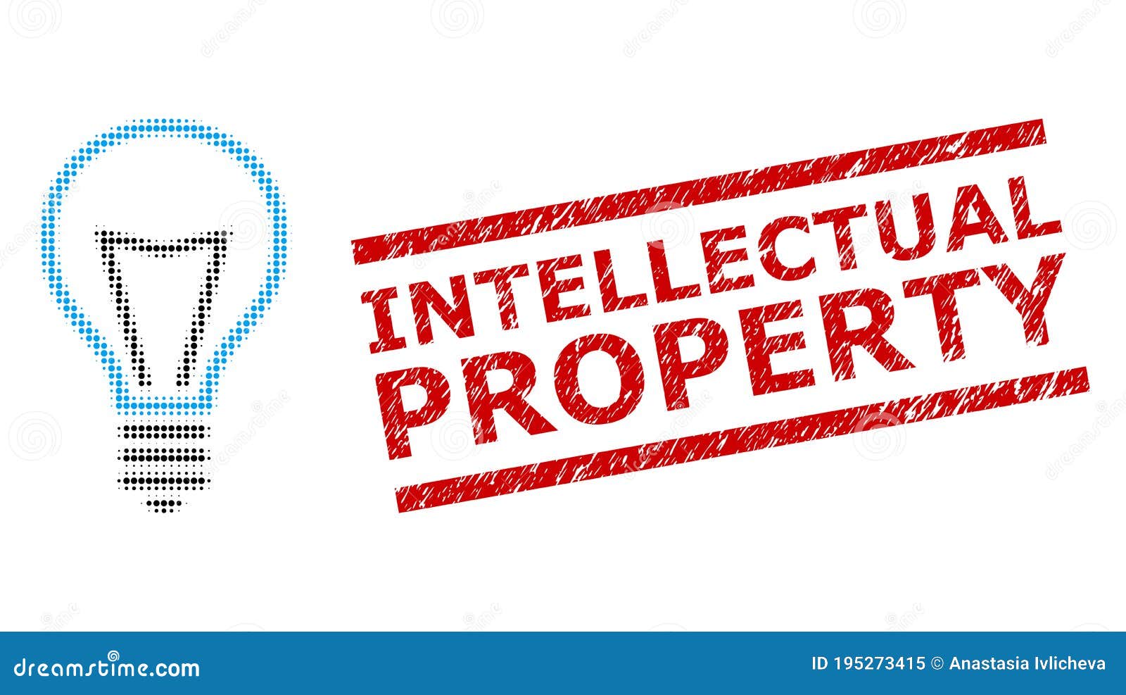 Textured Intellectual Property Stamp and Halftone Dotted Lamp Bulb ...