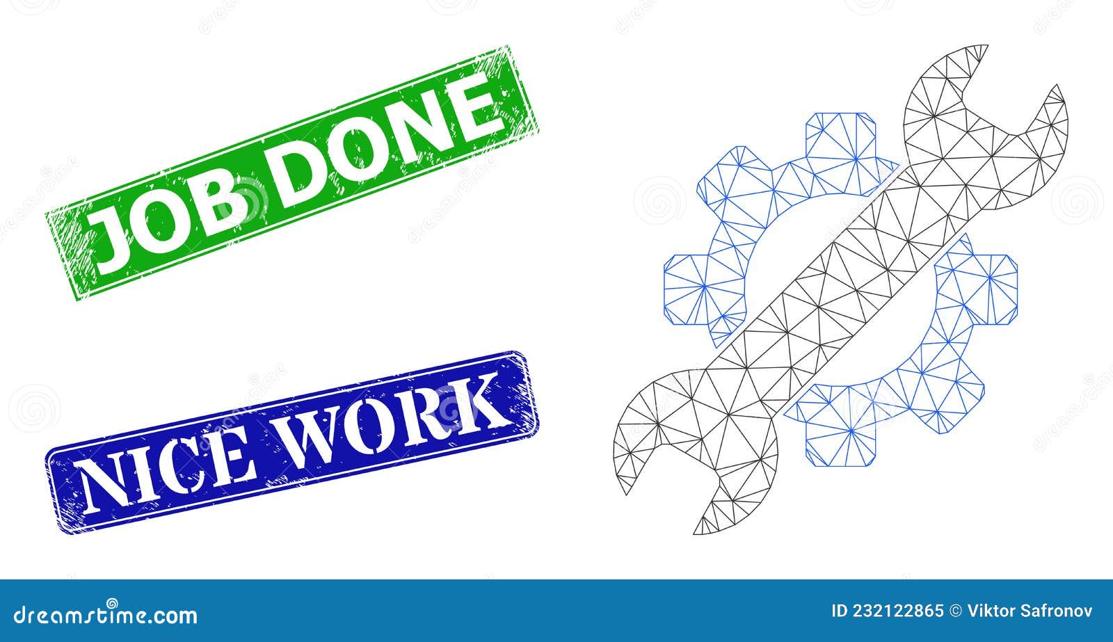 Textured Job Done Badges and Polygonal Mesh Service Tools Icon Stock ...
