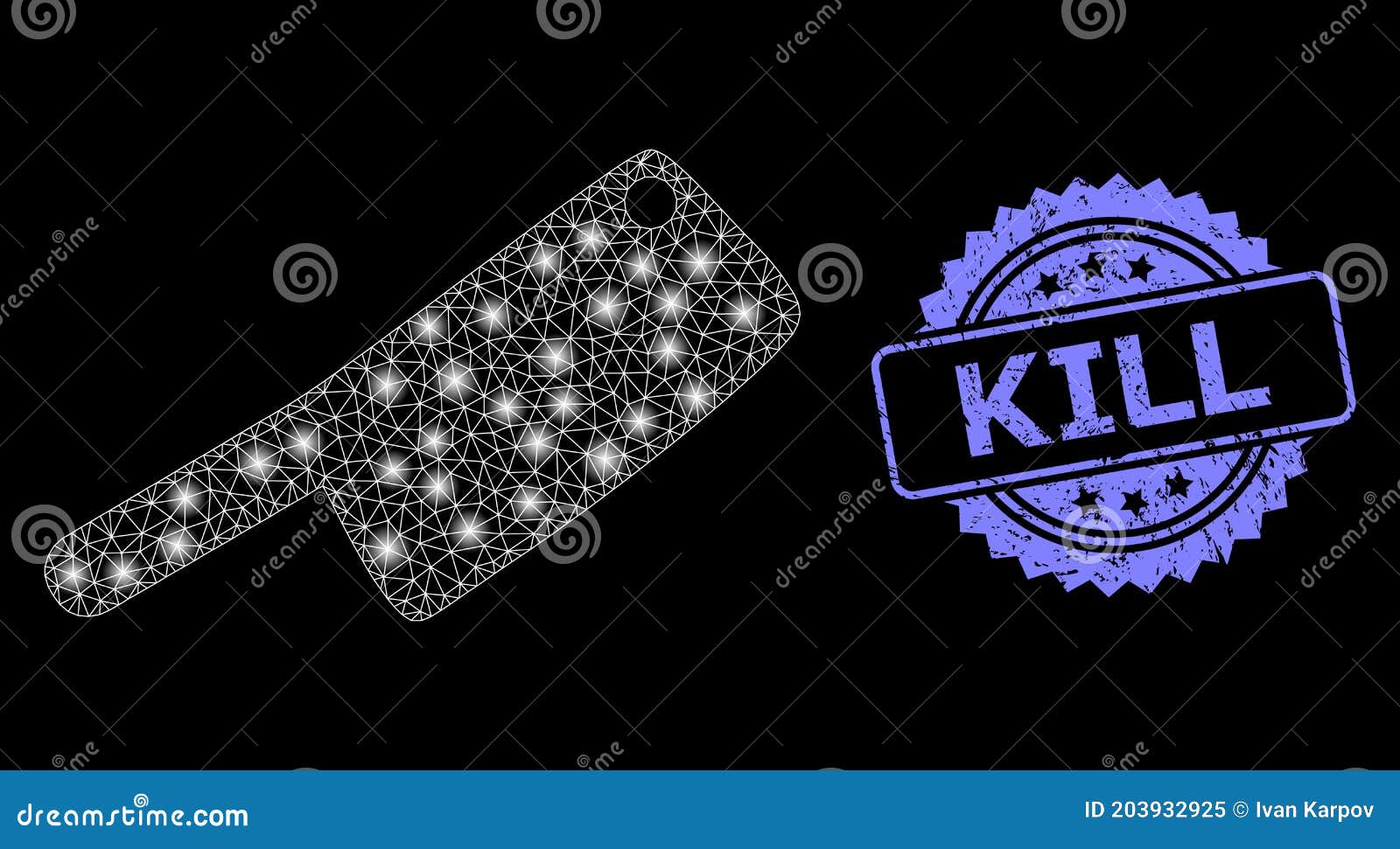 Textured Kill Stamp and Bright Web Mesh Butchery Knife with Light Spots ...