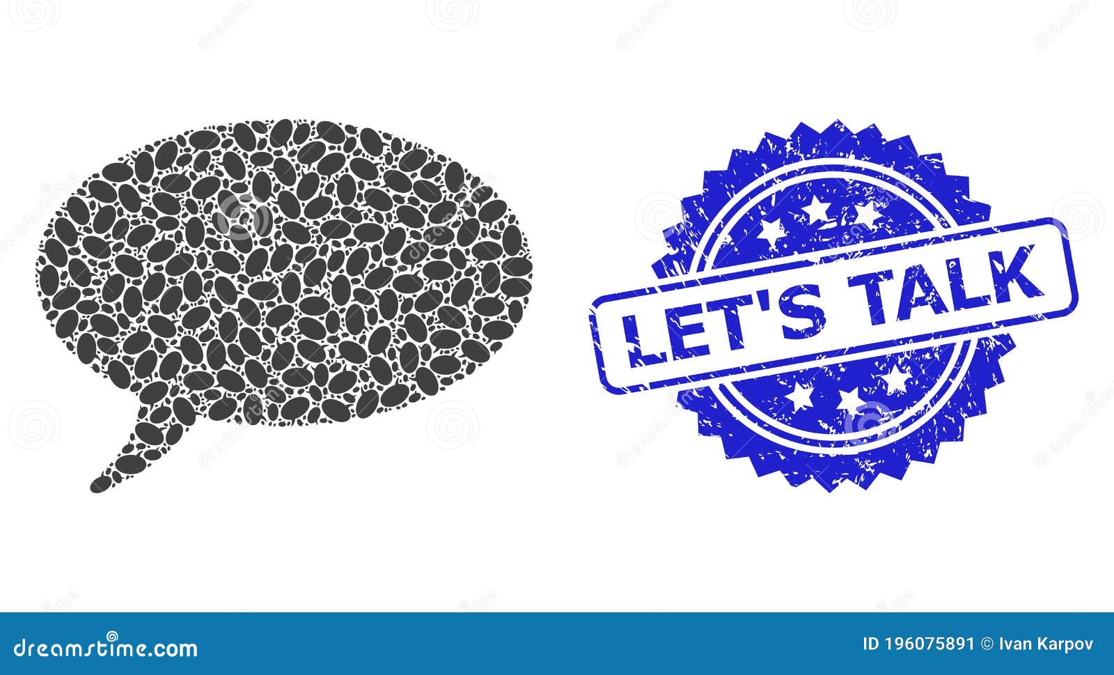 Textured Let`S Talk Stamp and Recursion Message Cloud Icon Collage ...